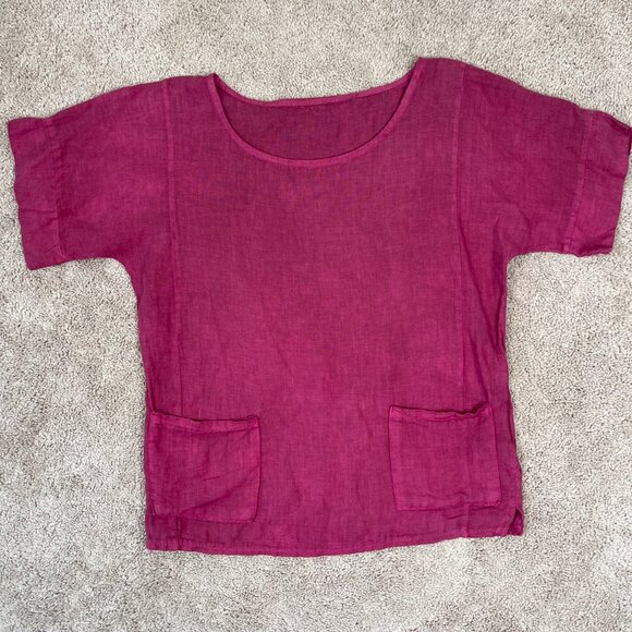 Tops | Linen Blouse Womens S Red Made In Italy Pullover Pockets Resort ...